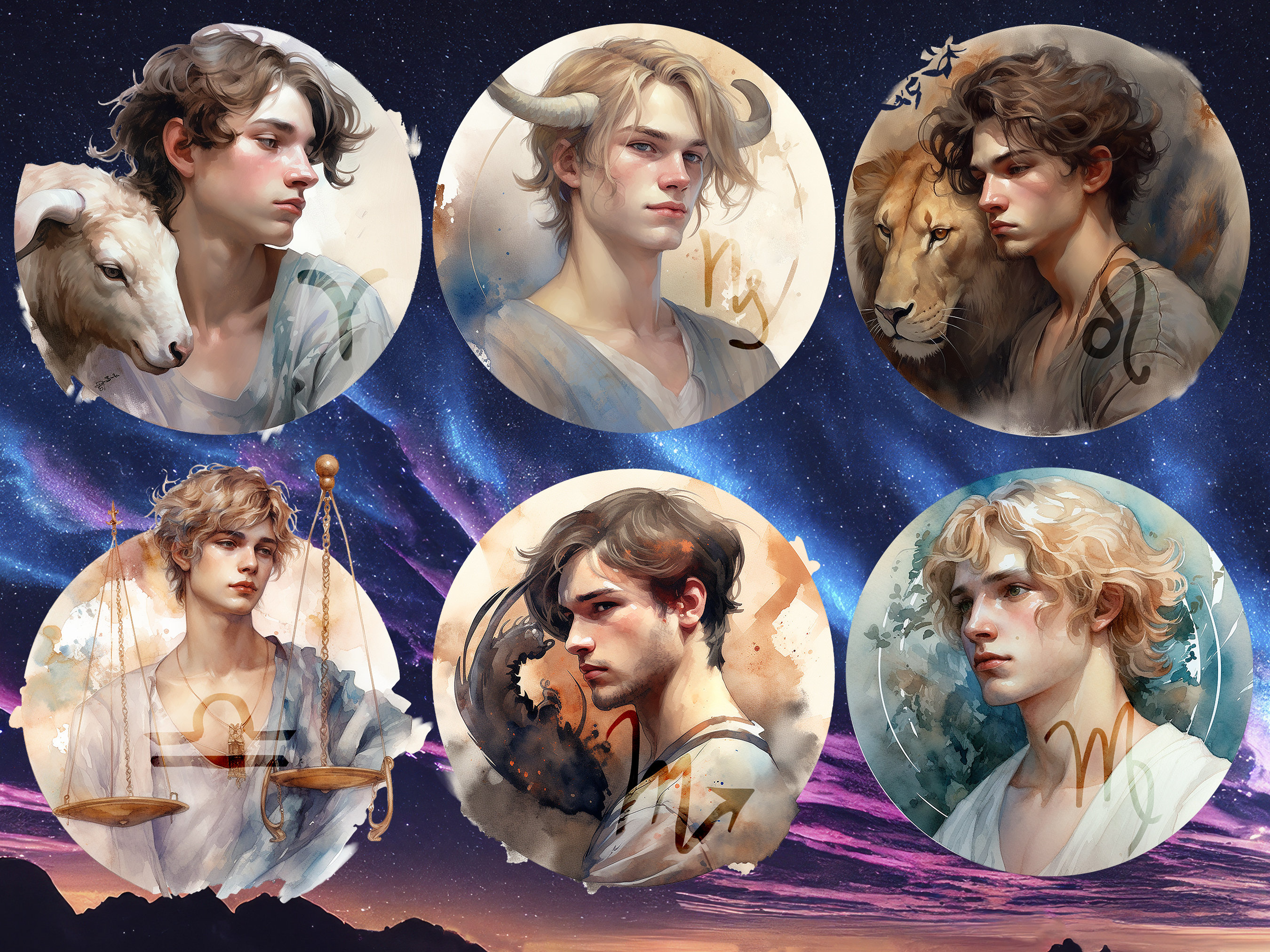 Men Zodiac Signs PNG Clipart Bundle Horoscope Male Sign Sublimation ...