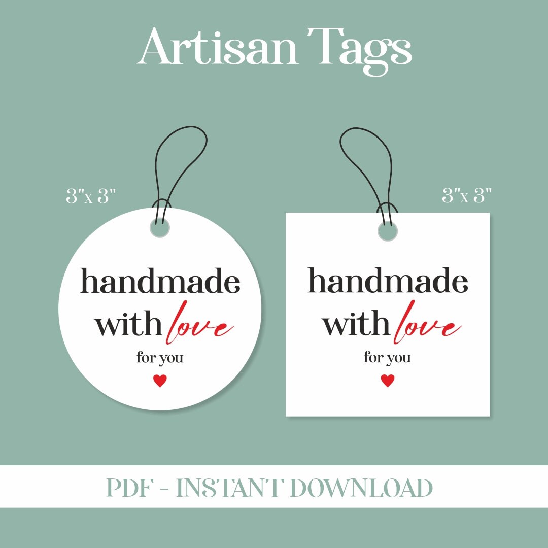 Handmade With Love Tag Printable Made With Love Favor Tag - Etsy