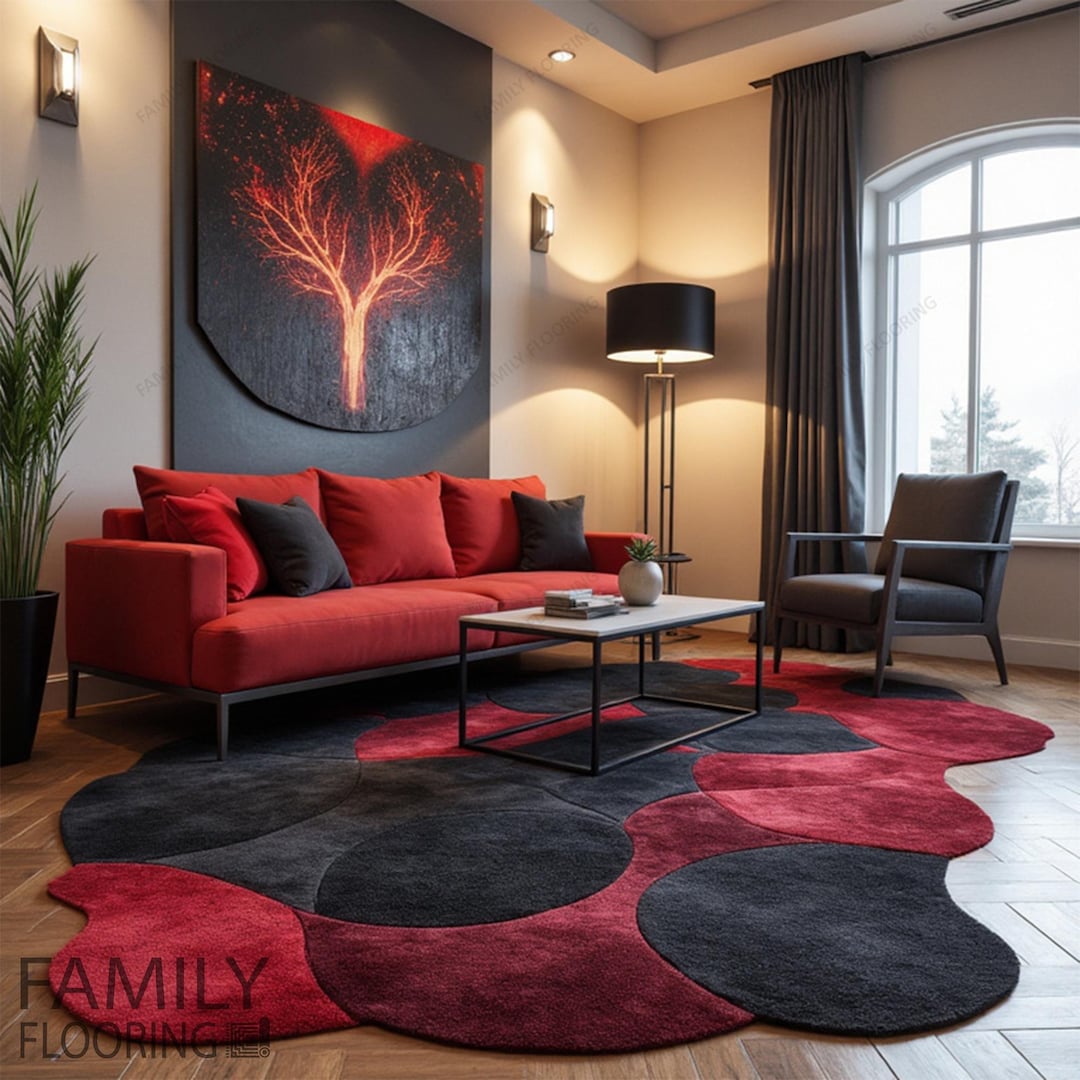 Hand-tufted Wool Area Rug: Irregular Red and Black Design - Etsy