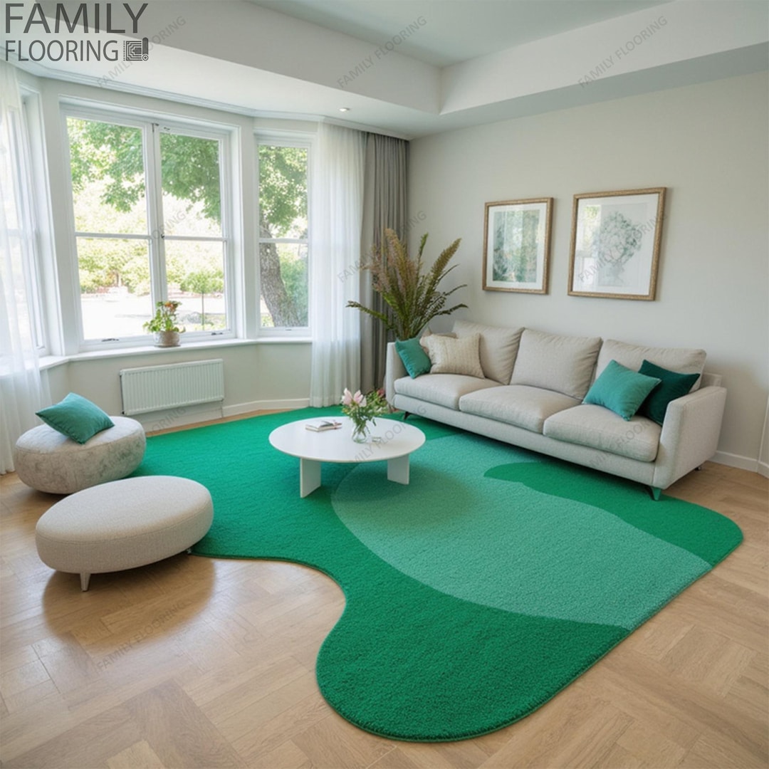 Irregular Shape Handmade Green Color Tufted Area Rug - Stylish Home ...