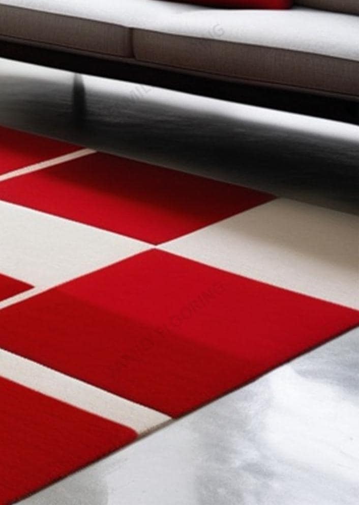 Hand-tufted Wool Area Rug: Geometric Red and White Carpet - Etsy