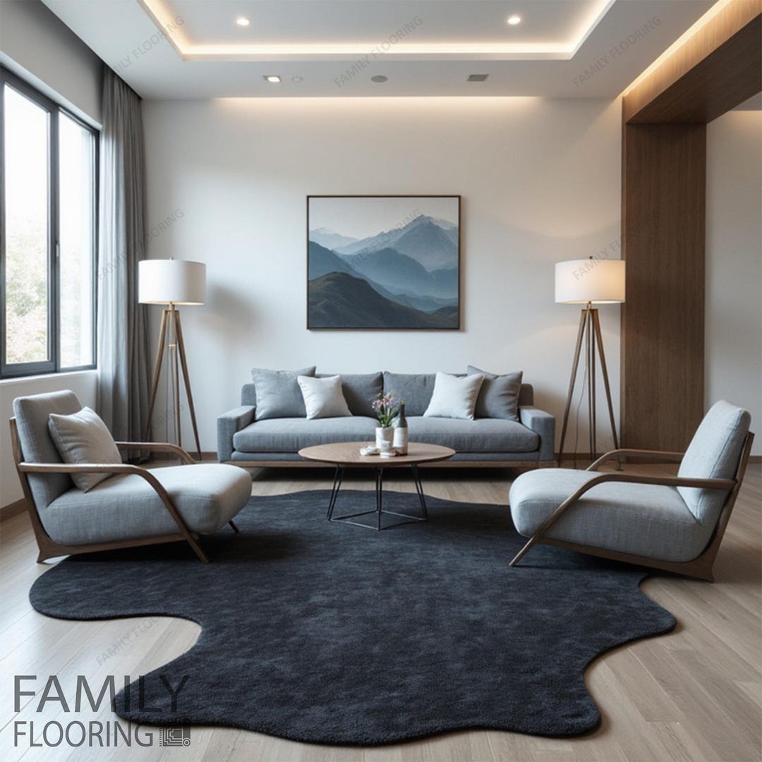 Irregular Shaped Solid Black Handmade Tufted Area Rug - Stylish Home ...