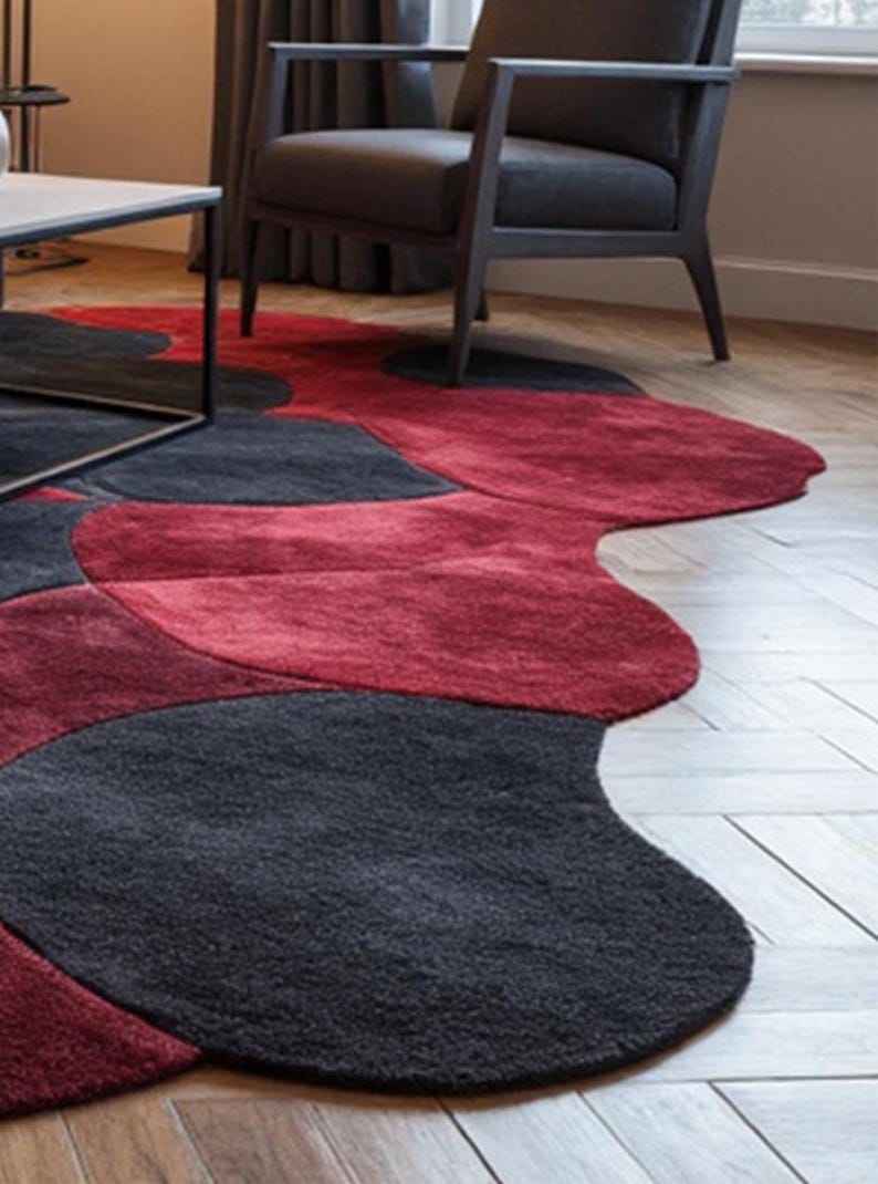 Hand-tufted Wool Area Rug: Irregular Red and Black Design - Etsy