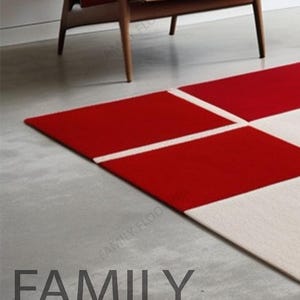 Hand-tufted Wool Area Rug: Geometric Red and White Carpet - Etsy
