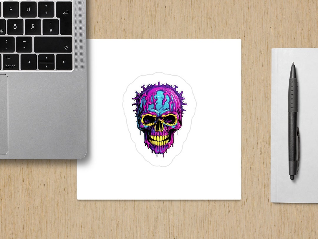 Vibrant Neon Skull Sticker, Colorful Melting Skull Decal, Laptop and ...