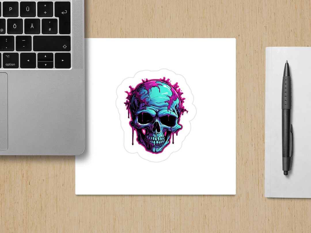 Colorful Melting Skull Sticker, Vibrant Gothic Decal, Laptop and ...