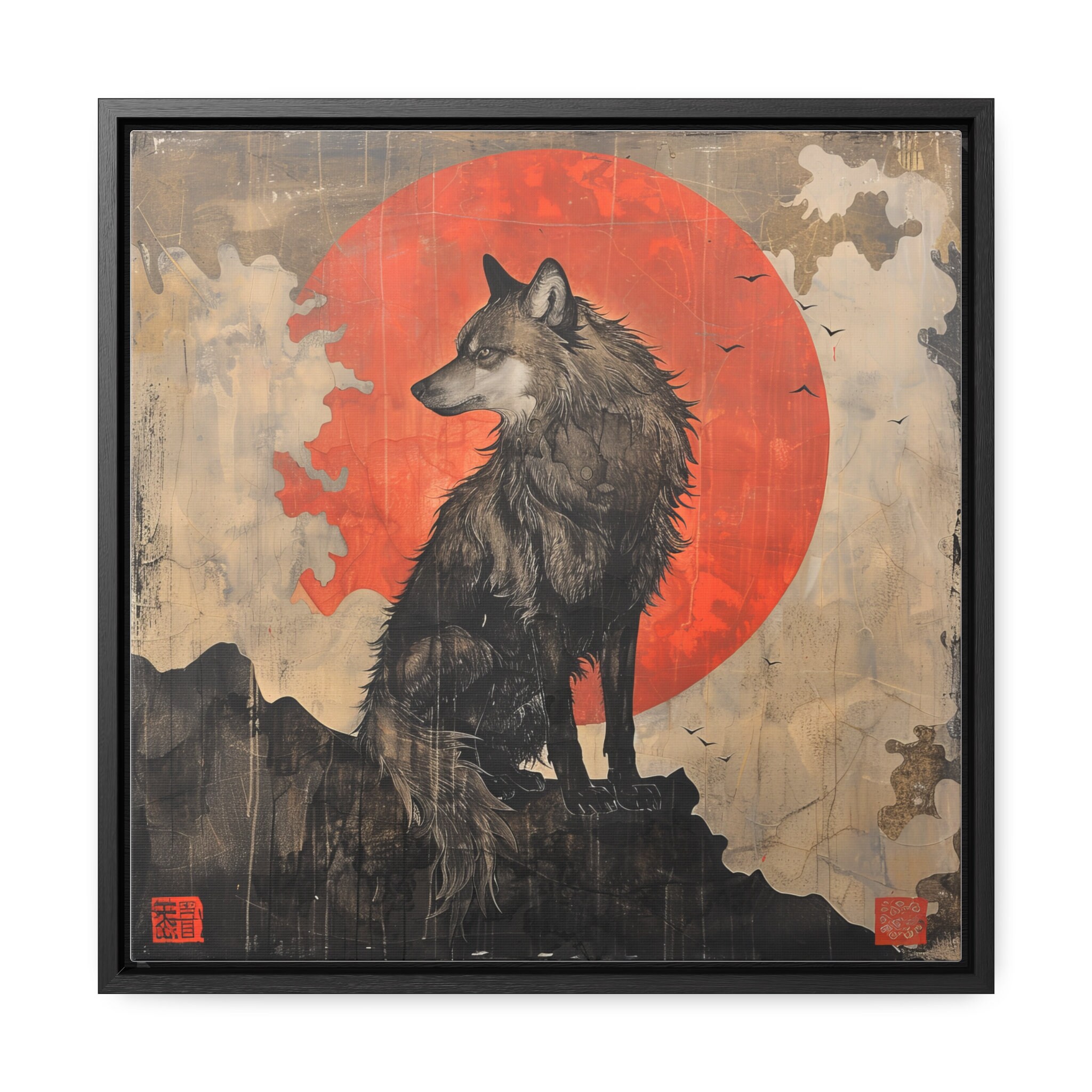 Japanese Zen Painting Wolf Art Gallery Canvas Wraps, Square Frame - Etsy