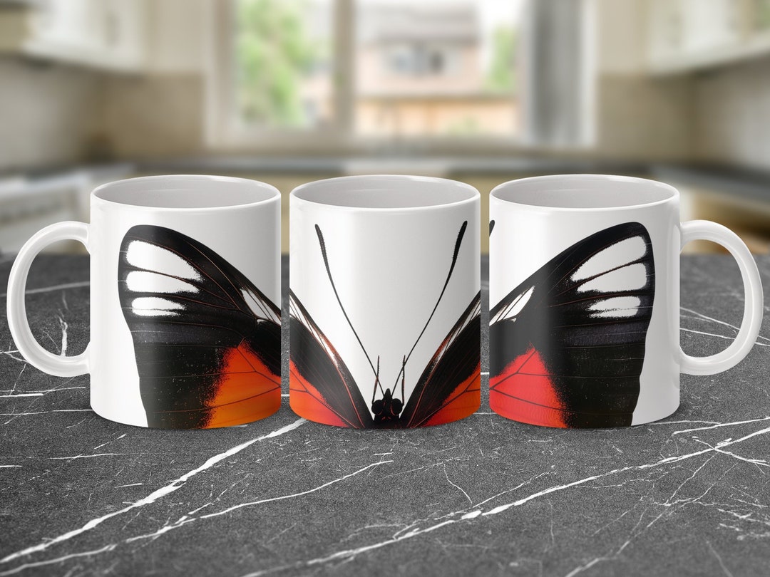Orange and Black Butterfly Wing Mug, Nature-inspired Coffee Cup, Unique ...
