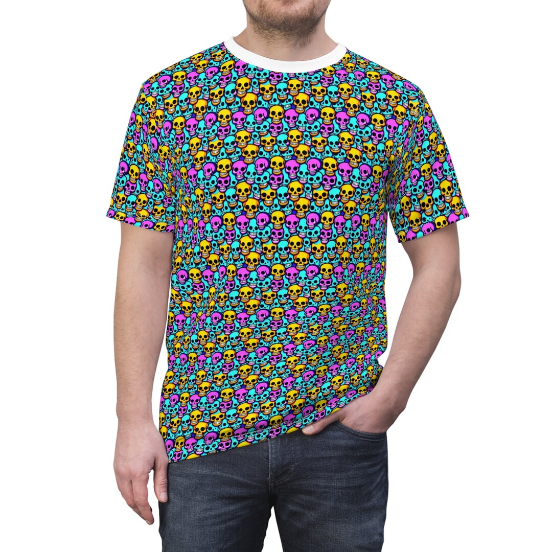 Colorful Skulls Tee (AOP) Cartoon Style Shirt - Etsy