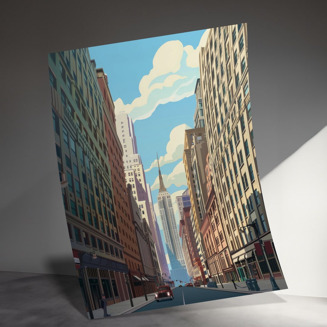 Vintage Style Cityscape Wall Art, Art Deco New York City Street Scene ...
