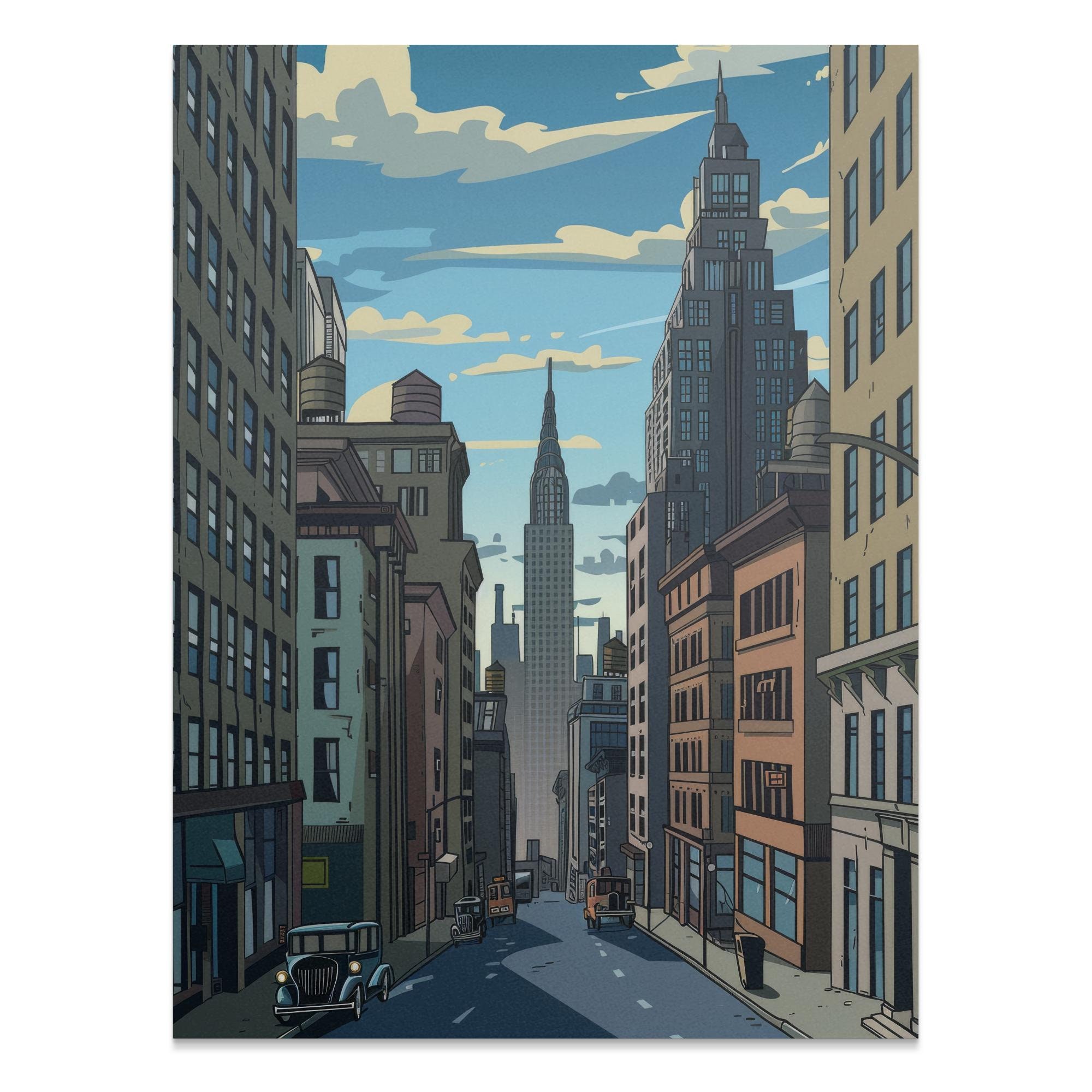 Urban Skyline Art Print, Vintage Comic Style Cityscape, Large Wall ...