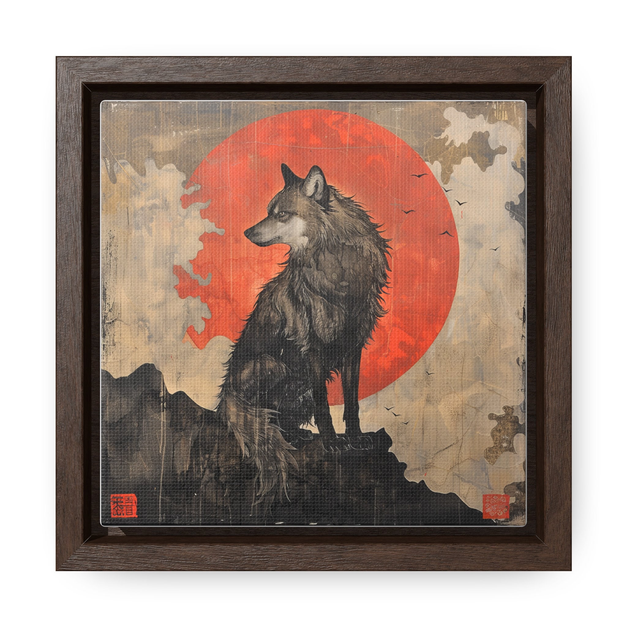Japanese Zen Painting Wolf Art Gallery Canvas Wraps, Square Frame ...