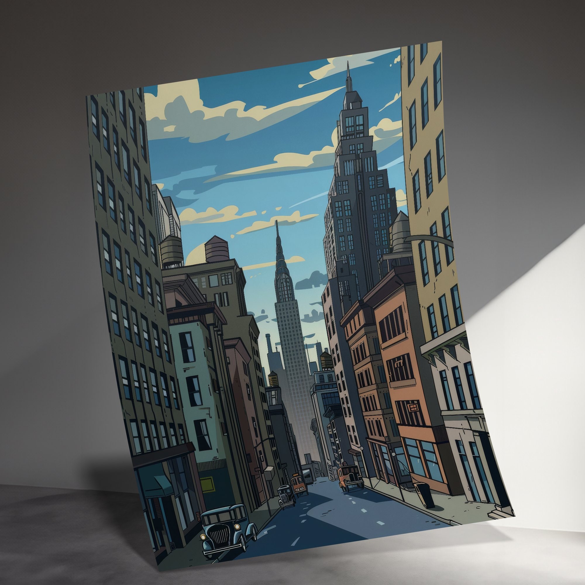 Urban Skyline Art Print, Vintage Comic Style Cityscape, Large Wall ...