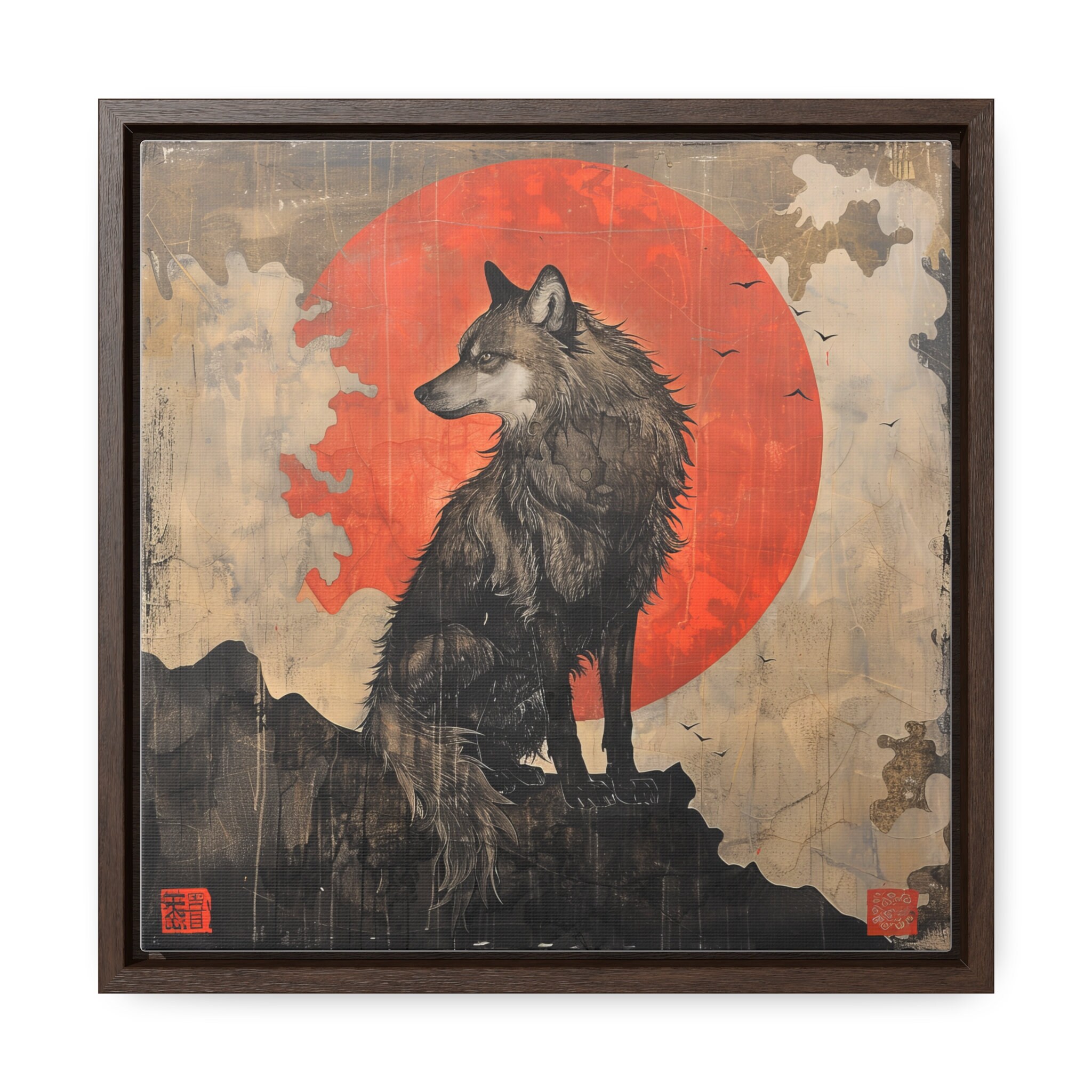 Japanese Zen Painting Wolf Art Gallery Canvas Wraps, Square Frame - Etsy
