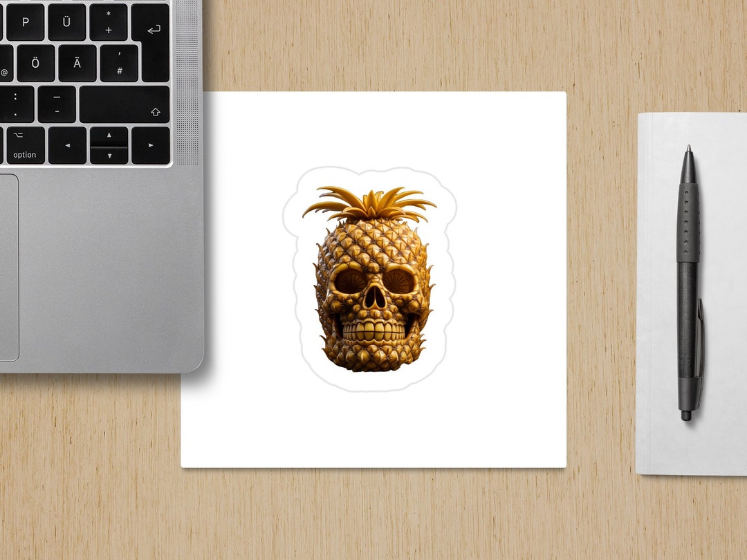 Pineapple Skull Sticker, Tropical Goth Decor, Laptop Decal, Water ...