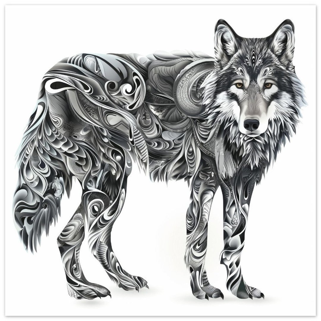 Intricate Tribal Wolf Print - Spiritual Animal Wall Art - Premium Matte ...