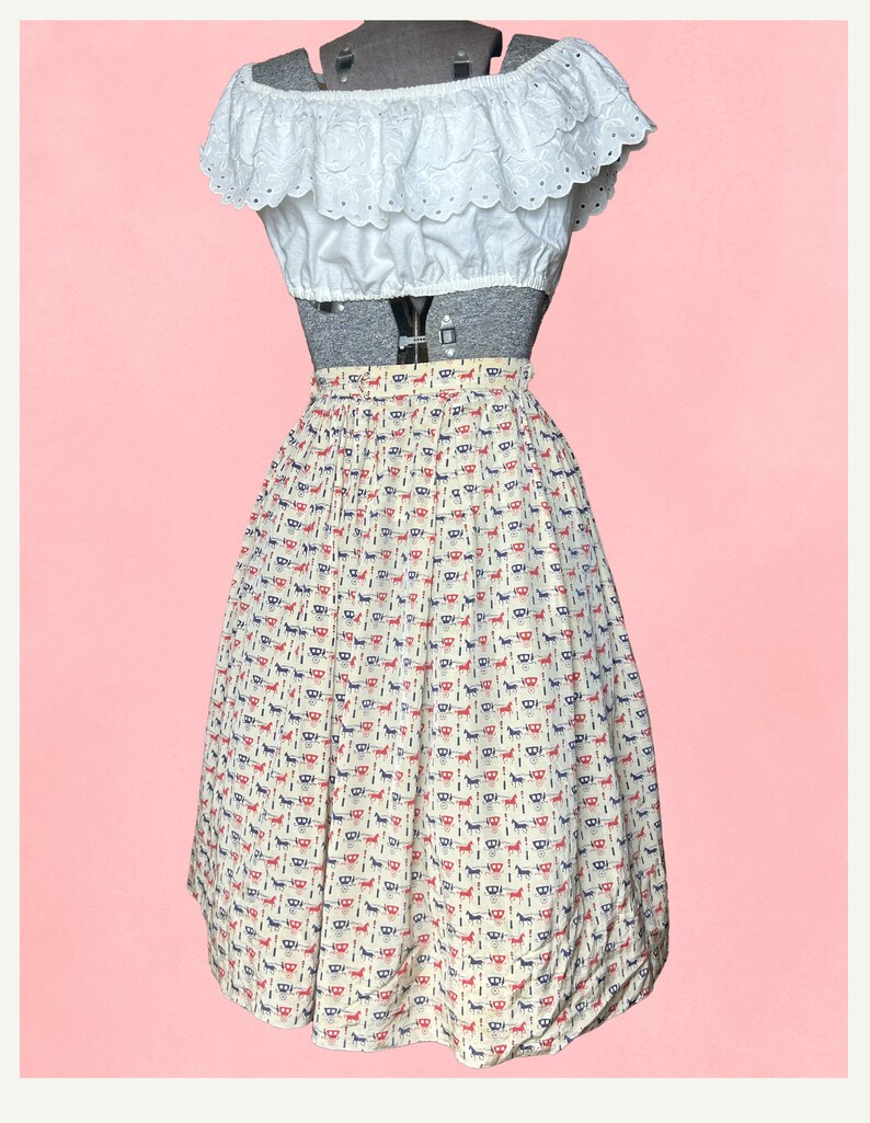 1950s Horse & Carriage Novelty Print Skirt Sm 26" Waist - Etsy