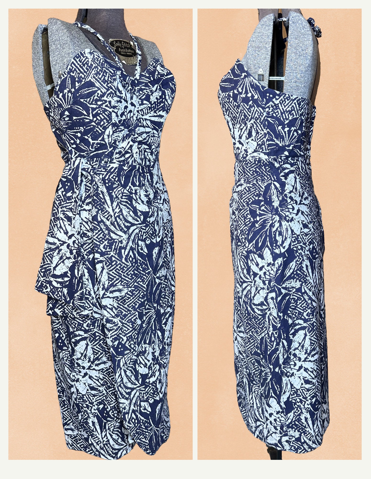 1950s Style Repro Tiki/hawaiian Sarong Dress With Sash Sm 28" Waist - Etsy