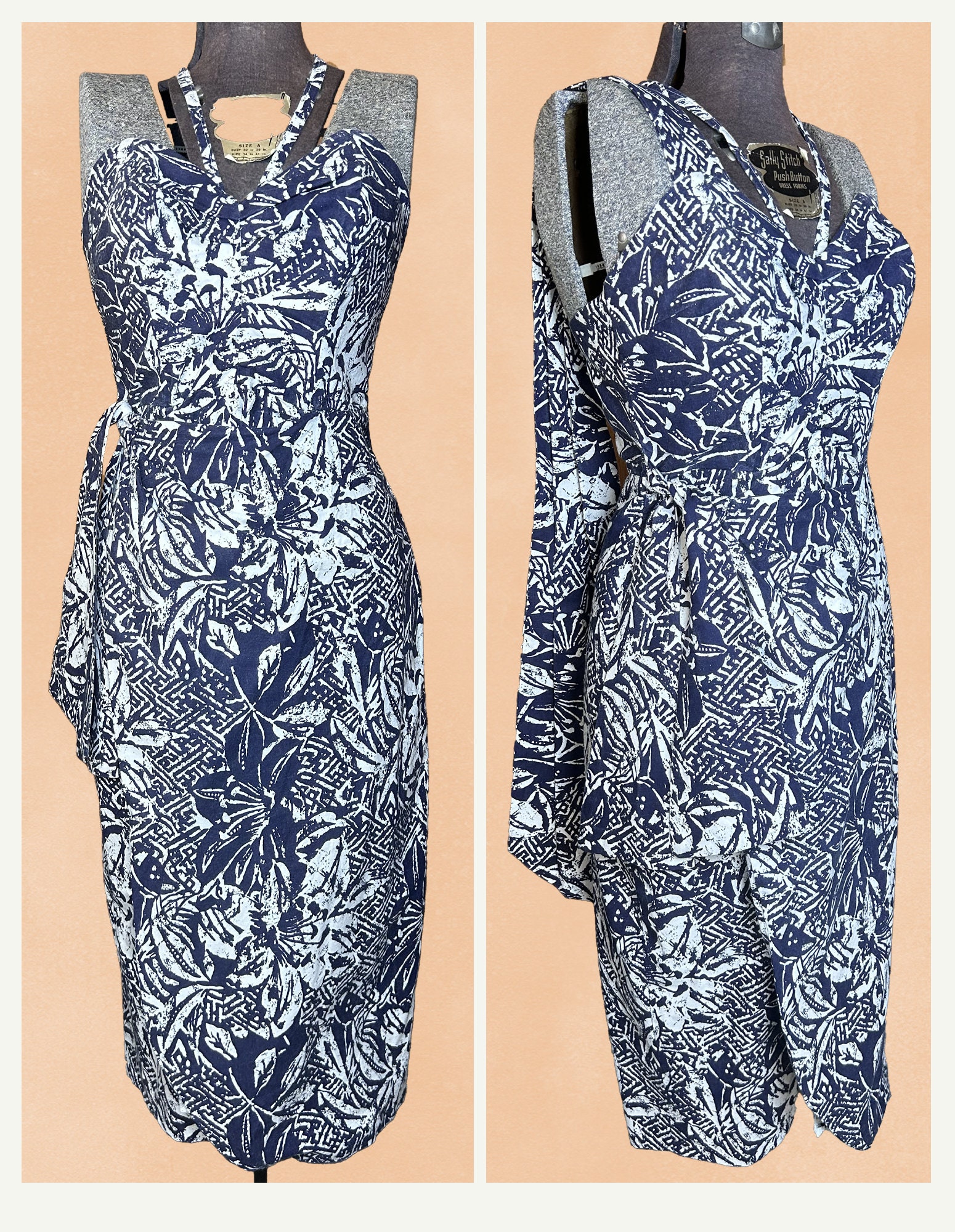 1950s Style Repro Tiki/hawaiian Sarong Dress With Sash Sm 28" Waist - Etsy