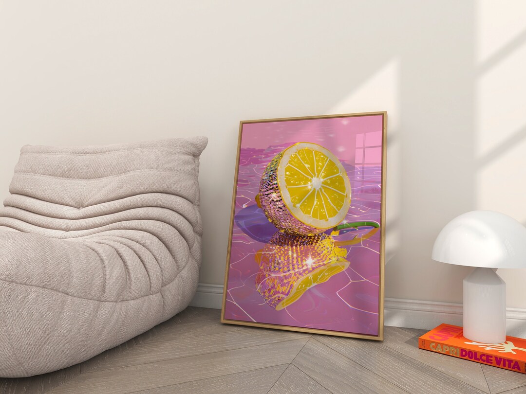 Pink Disco Lemon Print Wall Art Poster Glam Disco Ball Lemon Preppy ...