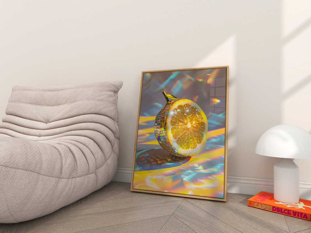 Disco Lemon Print Wall Art Poster Glam Disco Ball Lemon Preppy Trendy ...