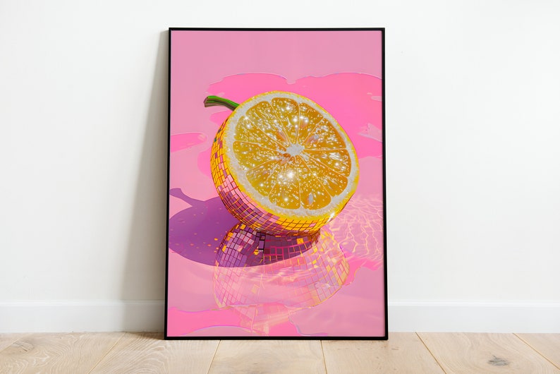 Disco Lemon Print Wall Art Poster Glam Disco Ball Lemon Preppy Trendy ...