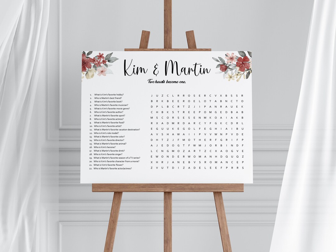 Personalized Word Search Puzzle, Custom Wedding Word Search Puzzle ...