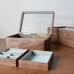 Extra Large Glass Top Exquisite Unique Jewelry Box Solid Walnut Wood ...