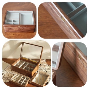 Extra Large Glass Top Exquisite Unique Jewelry Box Solid Walnut Wood ...