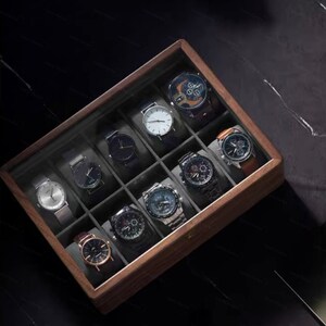 Glass Top Solid Walnut Wood Watch Box Unique Jewelry Box Functional ...