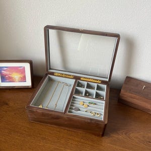 Extra Large Glass Top Exquisite Unique Jewelry Box Solid Walnut Wood ...
