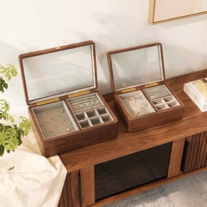 Extra Large Glass Top Exquisite Unique Jewelry Box Solid Walnut Wood ...