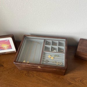 Extra Large Glass Top Exquisite Unique Jewelry Box Solid Walnut Wood ...