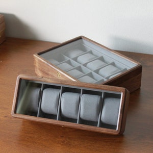 Glass Top Solid Walnut Wood Watch Box Unique Jewelry Box Functional ...