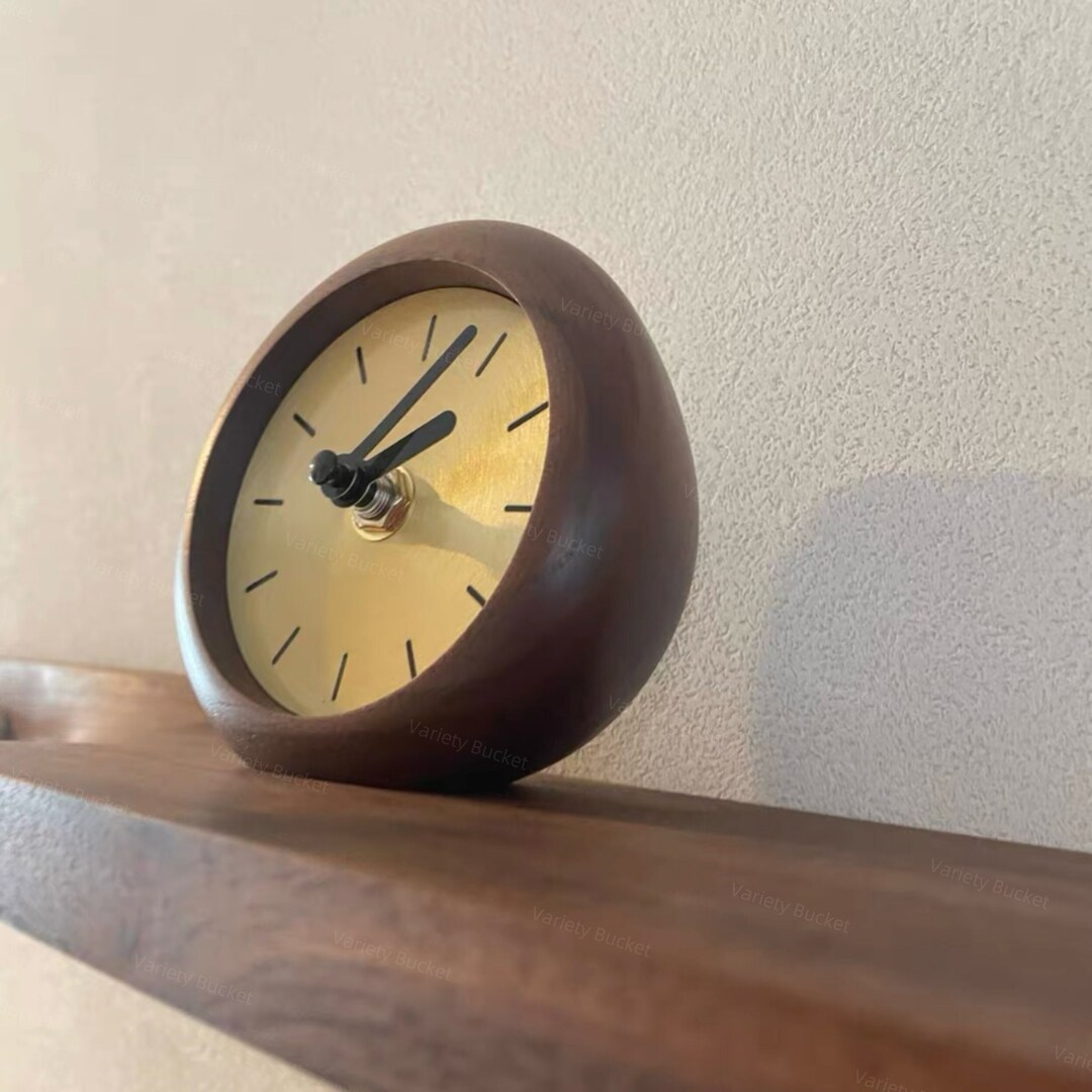Vintage Wood Clock Wooden Desk Gold Clock Creative Bedroom Silent Black ...