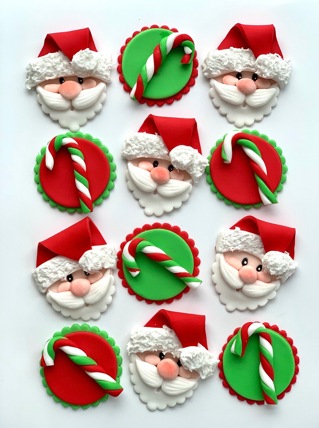Christmas Santa Claus Handmade Edible Fondant 12 Cupcake Toppers ...