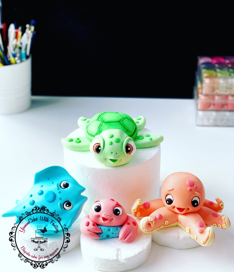 Sea Turtle, Octopus , Crab , Stingray Handmade Edible Fondant Birthday ...