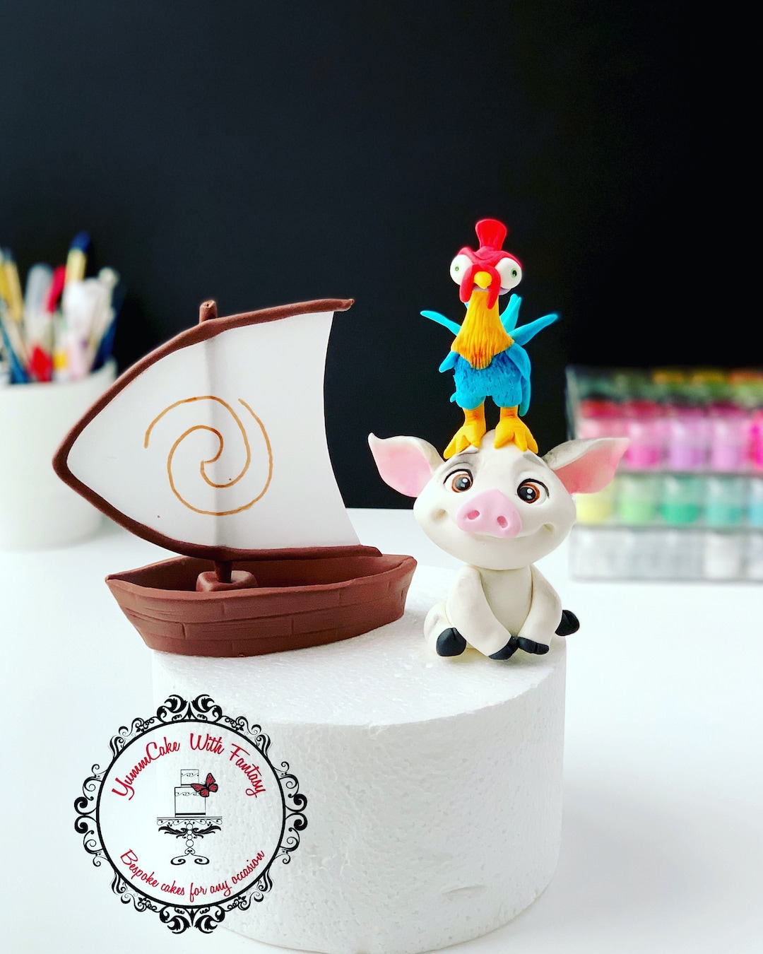 Inspired by Moana Boat , Pua and Hej Hei Handmade Fondant Edible Birthday Cake Topper - Etsy