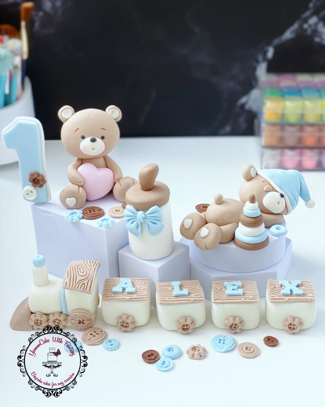 Teddy and Sleeping Teddy,train and Toys Handmade Edible Fondant ...