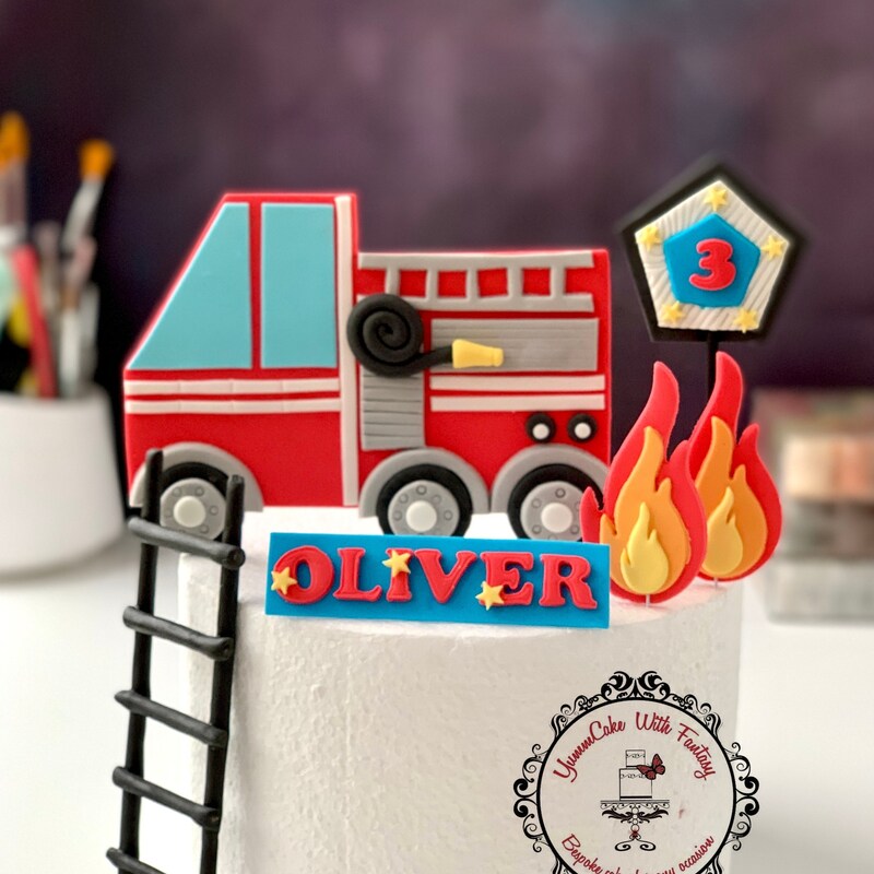 Fondant Fire Truck Cake Toppers - Etsy