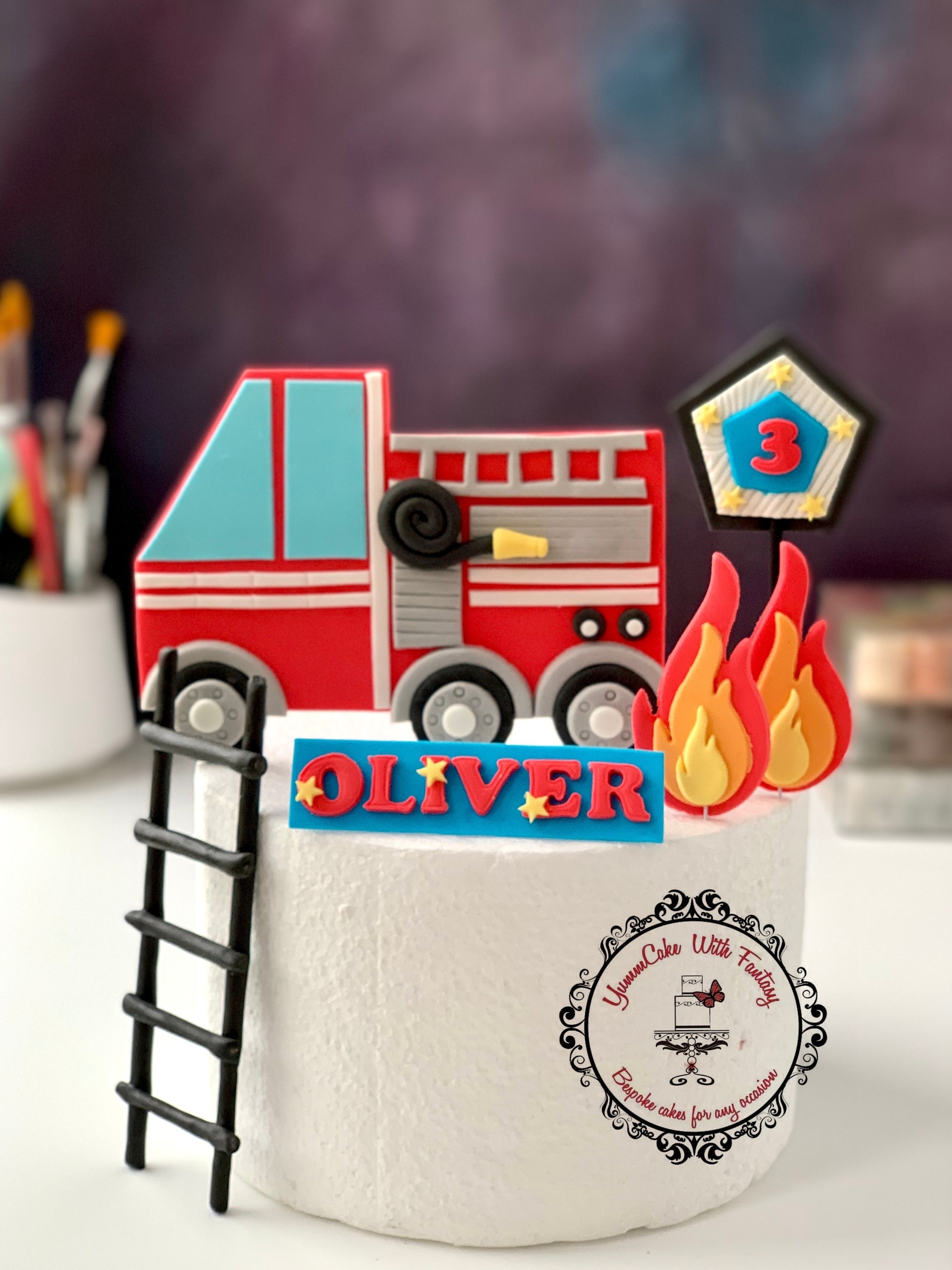 Fireman , Fire Engine Fire Truck Handmade Edible Fondant Birthday Cake ...