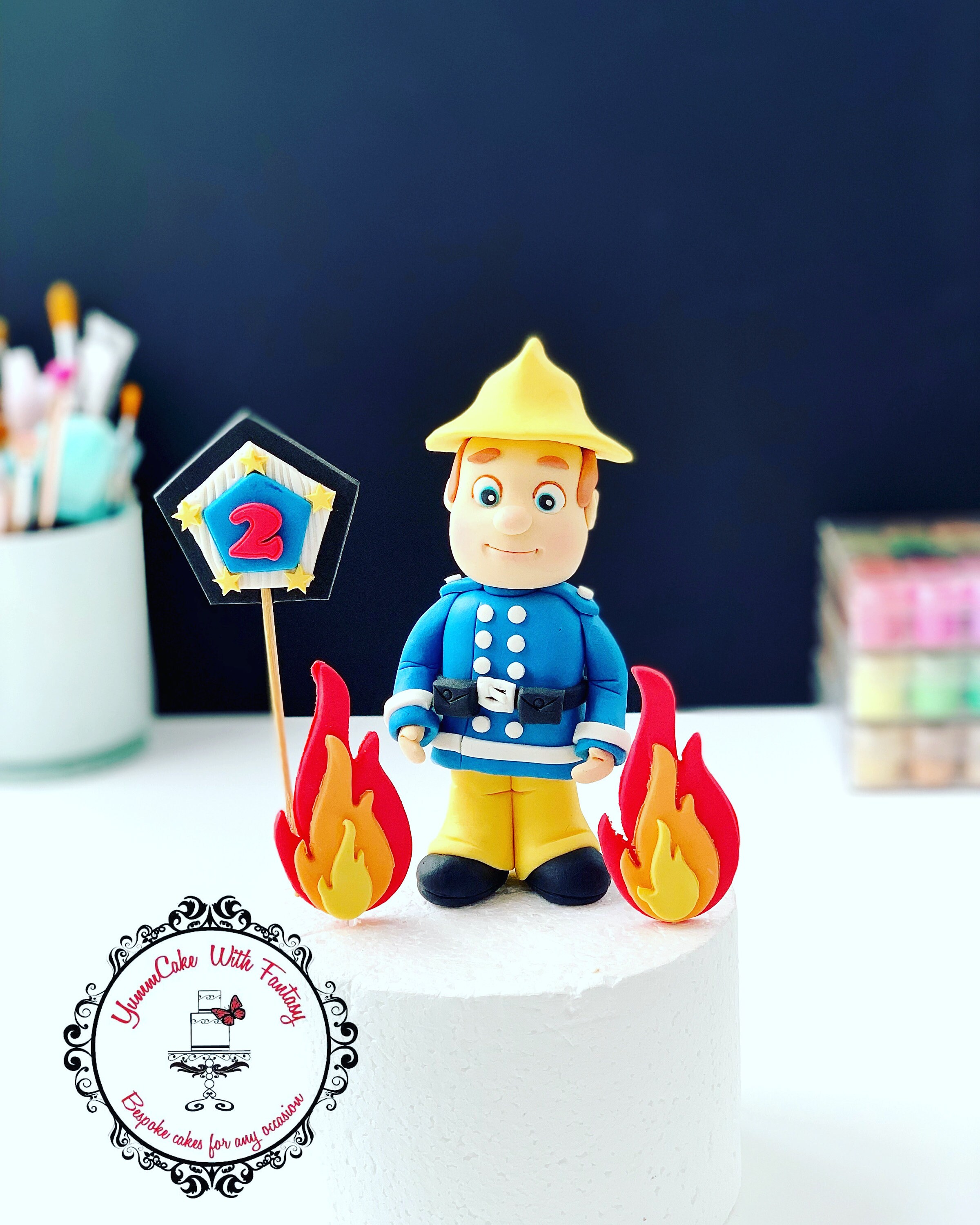 Fireman Sam (approx 14cm Tall) Inspired Handmade Edible Birthday Cake ...