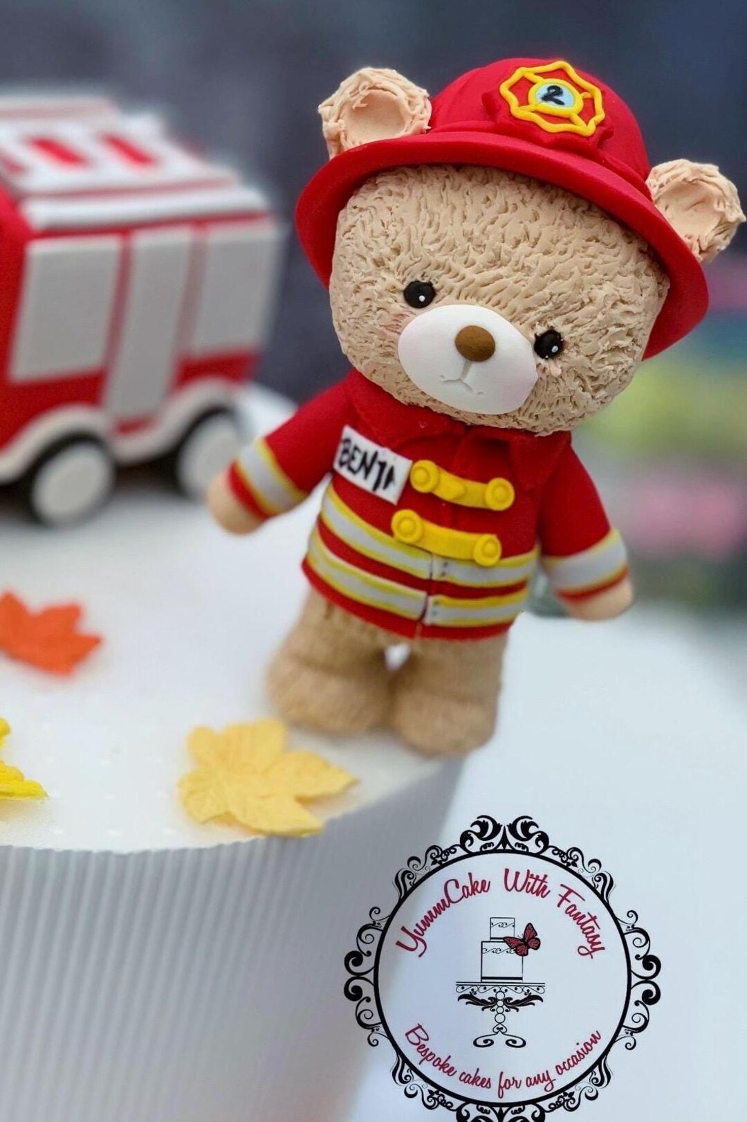 Cute Firefighter Teddy Bear – Edible Fondant Fireman Birthday Cake ...