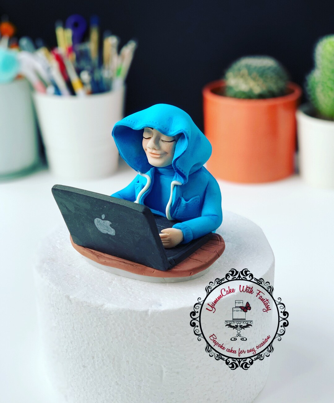 Computer Laptop Gamer Boy Handmade Edible Fondant Birthday Cake Topper ...