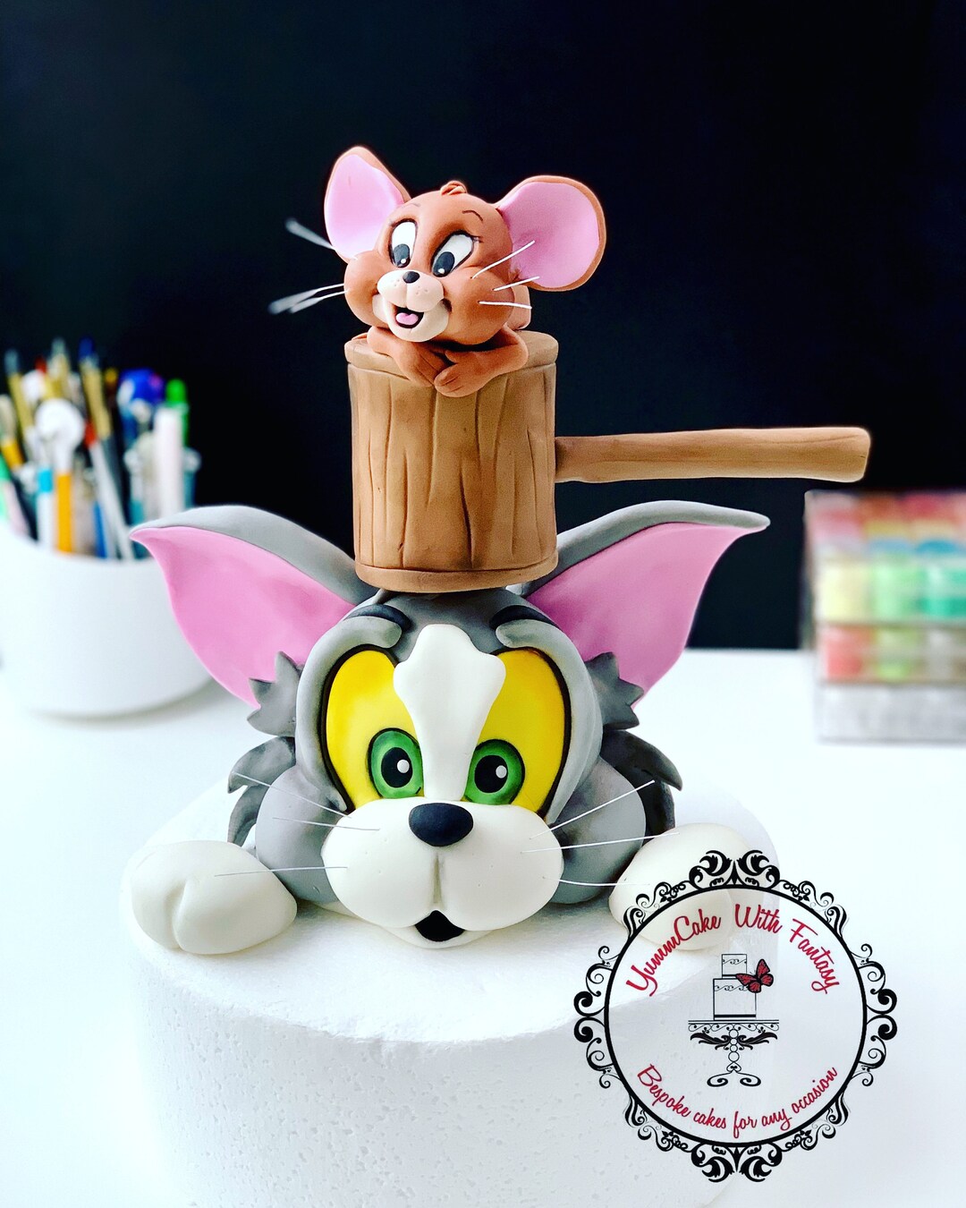 Handmade Tom & Jerry Inspired , Cat Head and Mouse Edible Birthday Cake ...