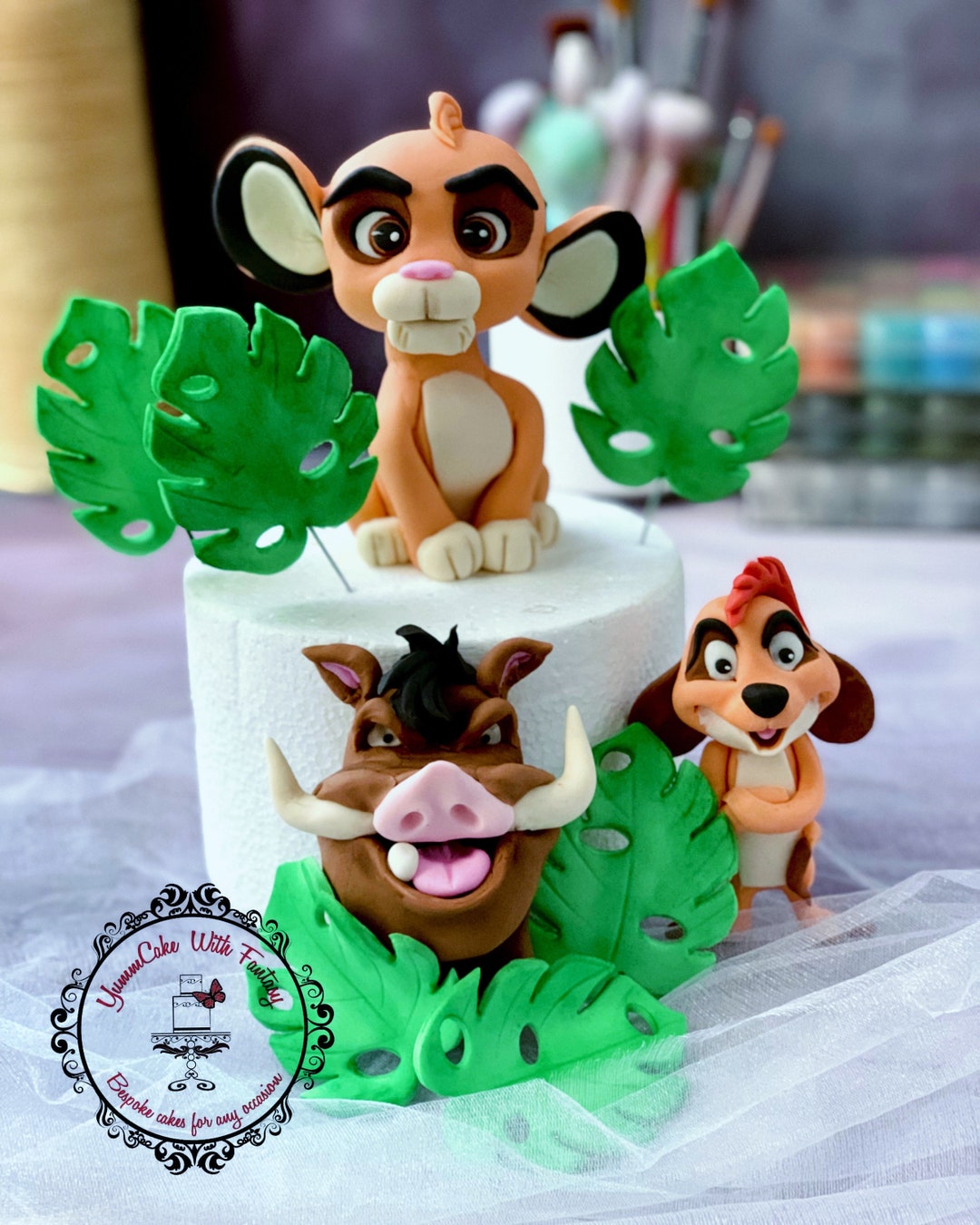 Simba Lion Pumba & Timon Inspired Handmade Edible Fondant Birthday Cake ...