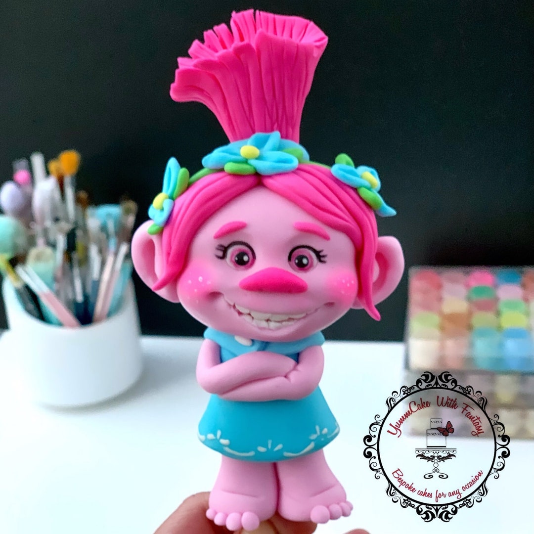 Poppy Troll Figurine Handmade Edible Fondant Birthday Cake Topper ...