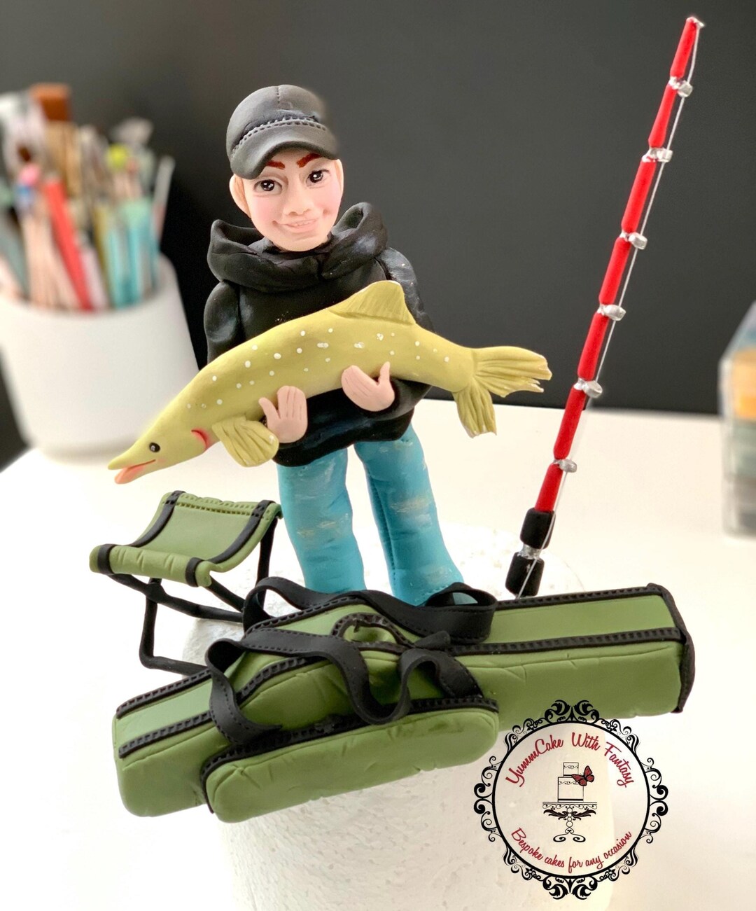 Fishing Rod, Pike Fish, Fisherman Holding Fish Edible Decoration ...