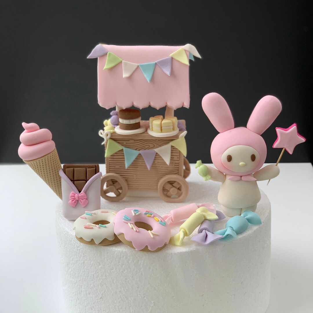 Handmade Candy Cart and Fondant Sweetie Edible Cake Decoration ...