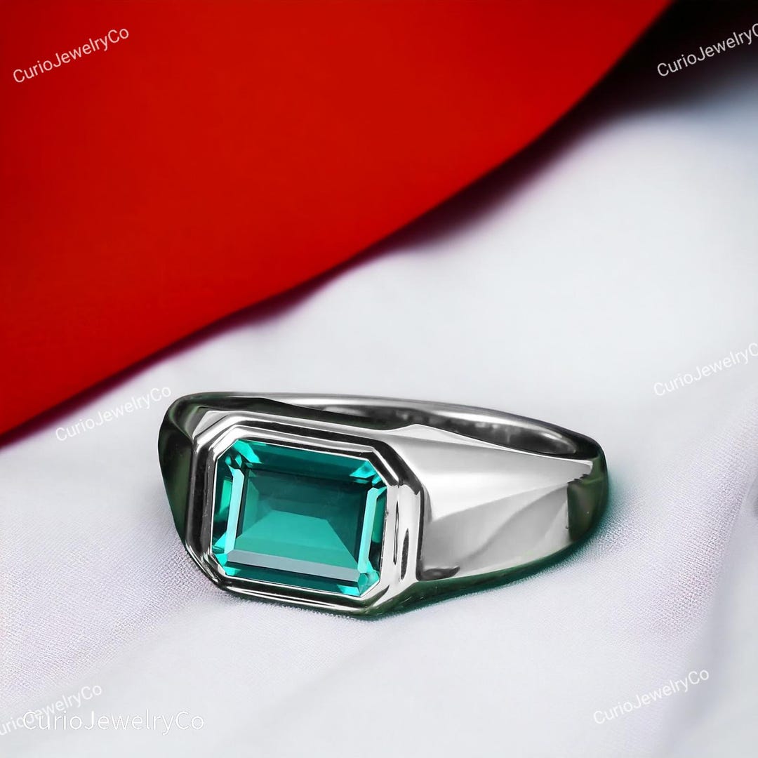 Ring for Men, Lab Grown Emerald Ring, Handmade 925 Sterling Silver Ring ...